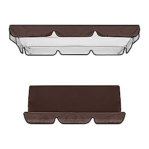 Swing Canopy&Swing Cushion Replacement 3 Seater Sets,Swing Canopy Cover Waterproof Oxford Cloth Garden Patio Outdoor, Garden Swing Seat Replacement Canopy, Double Swing Replacement Canopy (Brown C)