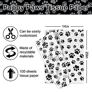 Whaline 100 Sheet Pet Paw Print Tissue Paper White Black Wrapping Paper 14 x 20in Cute Gift Wrapping Tissue Paper Dog Paw Art Paper Crafts for Pet Treat Party Favors DIY Decoration
