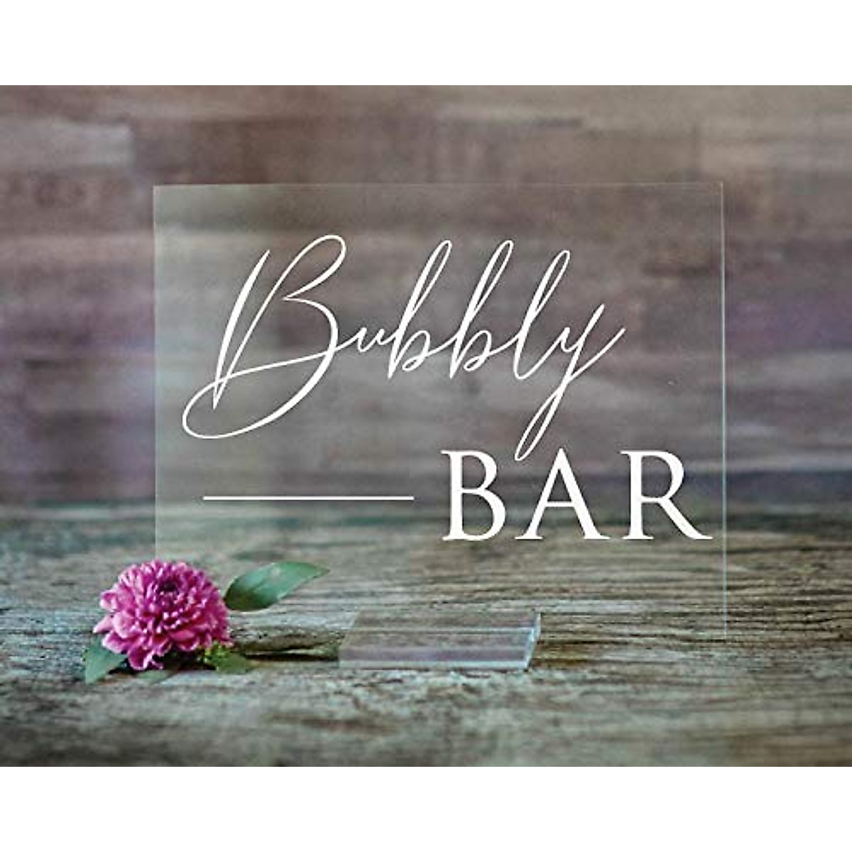Acrylic Wedding Sign: Bubbly Bar Wedding Sign for Guests – Clear Acrylic Sign w/Stand – Open Bar Sign, Free Drink Sign, Rustic Wedding Decorations, Reception Decorations (8X10, Clear Acrylic Stand)