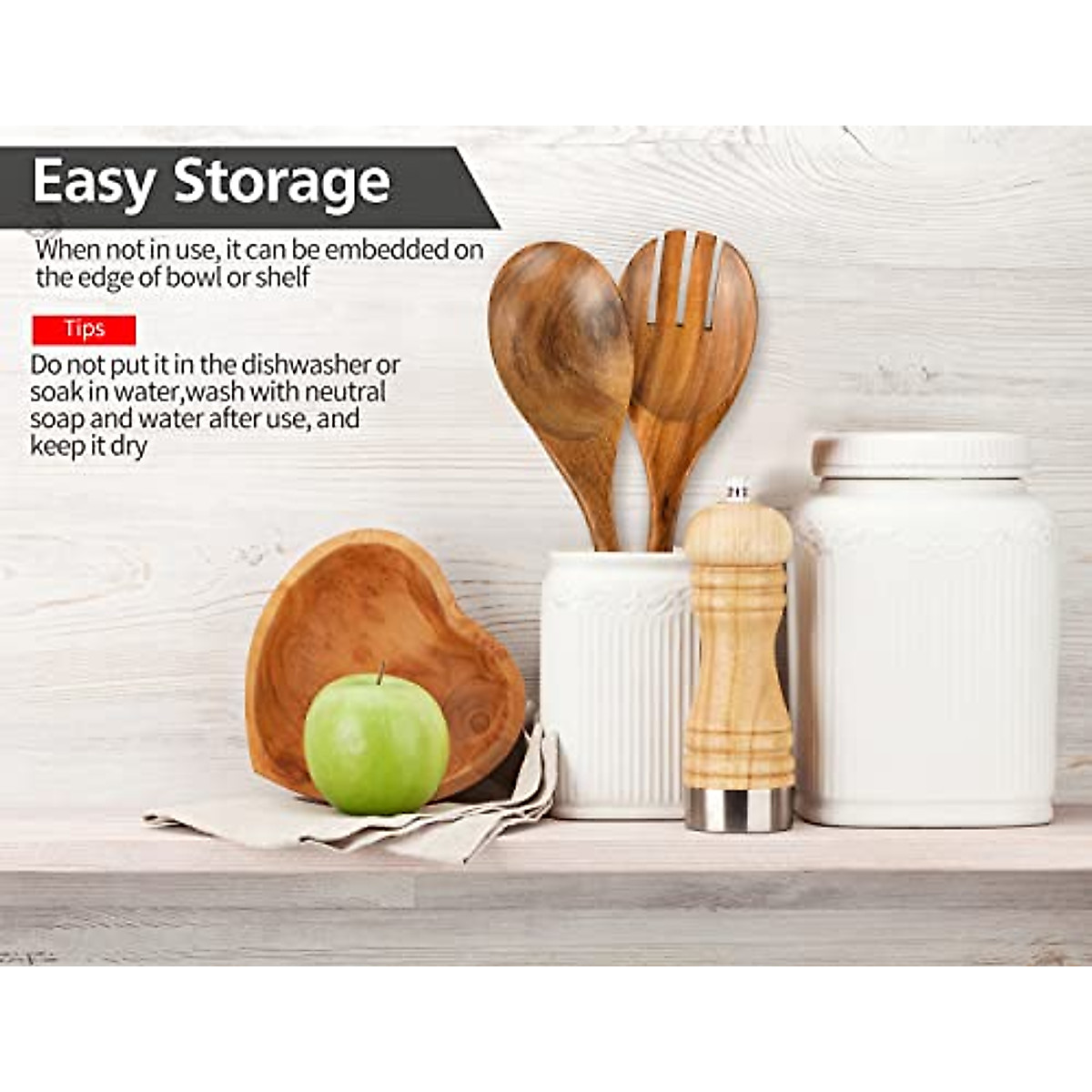 Salad Servers, Wood Salad Tongs, 10.2in Salad Spoon and Fork Set, Long Handle Salad Server Set for Mixing, Tossing and Cooking (Salad Spoon and Fork Set)