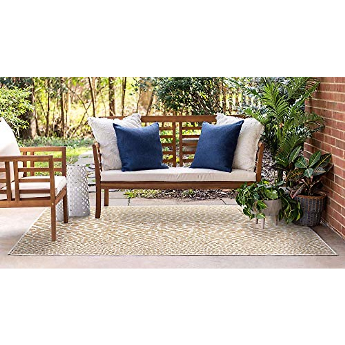 Unique Loom Jill Zarin Outdoor Collection Animal Print Area Rug (7' 10 x 10' 0 Rectangular, Dark Beige)