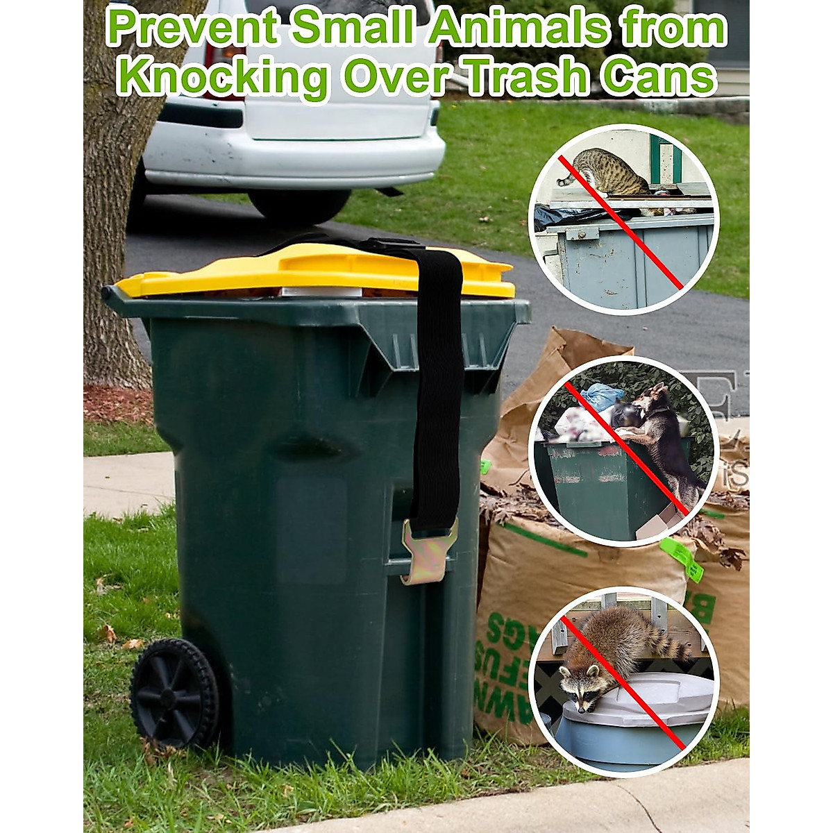 Bear Proof Trash Can Lid Lock, Universal Adjustable Garbage Can Locks for Raccoons Squirrels Dogs, No-Drill Trash Bin Security Strap Outdoor to Prevent Animals and Strong Winds (2)