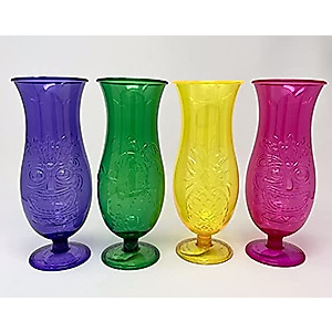 Greenbrier Luau Hurricane Glasses, 24.4 oz. - Plastic - POOL SAFE, Pink, Yellow, Purple, Green