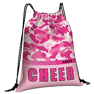 Givotin Drawstring Backpack Waterproof Gym Drawstring Bags Sports String Bag Camo Sackpack-Pink Cheer Drawstring Bag
