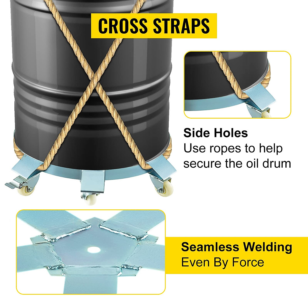 BestEquip Heavy Duty Drum Dolly 5 Swivel Caster Wheel 55 Gallon Steel Frame Non Tipping with Brake