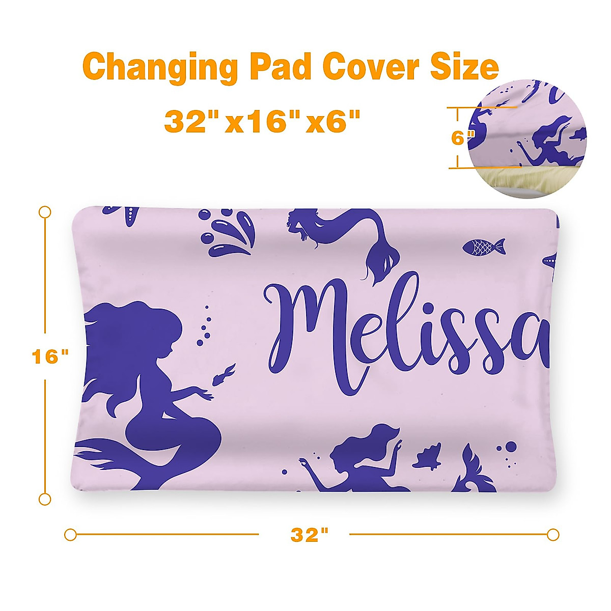 Custom Baby Changing Pad Covers - Mermaids Designs with Personalized Name - 2 Pack Jersey Knit Ultra Soft Diaper Changing Table Cover Set for Girls Gift Color02