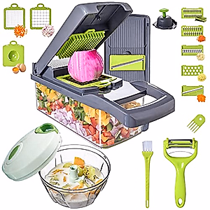 Vegetable Chopper Slicer 16-in-1 with Spice Chopper Set 7 Blades Veggie Dicer Onion Fruit Cutter (gray set)