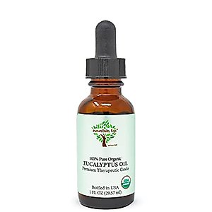 MOUNTAIN TOP Organic Eucalyptus Essential Oil with Glass Dropper - USDA Certified 100% Pure Premium Therapeutic Grade Diffuser Oil for Aromatherapy, Massage, Relaxation, Cleaning, Respiratory & Skin