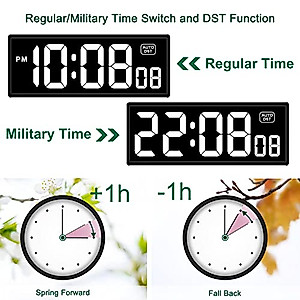 Soobest Digital Wall Clock with Seconds, Electric Clock Plug Auto DST Dimmer LED Large Display 11.5 Inches (White)