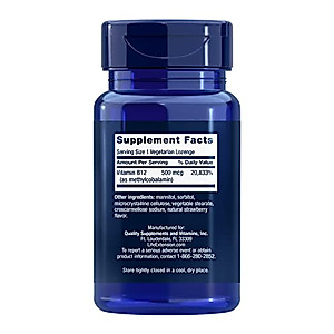 Life Extension Vitamin B12 Methylcobalamin 500mcg - Vitamin B12 Supplement For General Energy and Brain Health - Sugar Free Vegetarian Lozenges Dissolve in Your Mouth - Once Daily - 100 Count