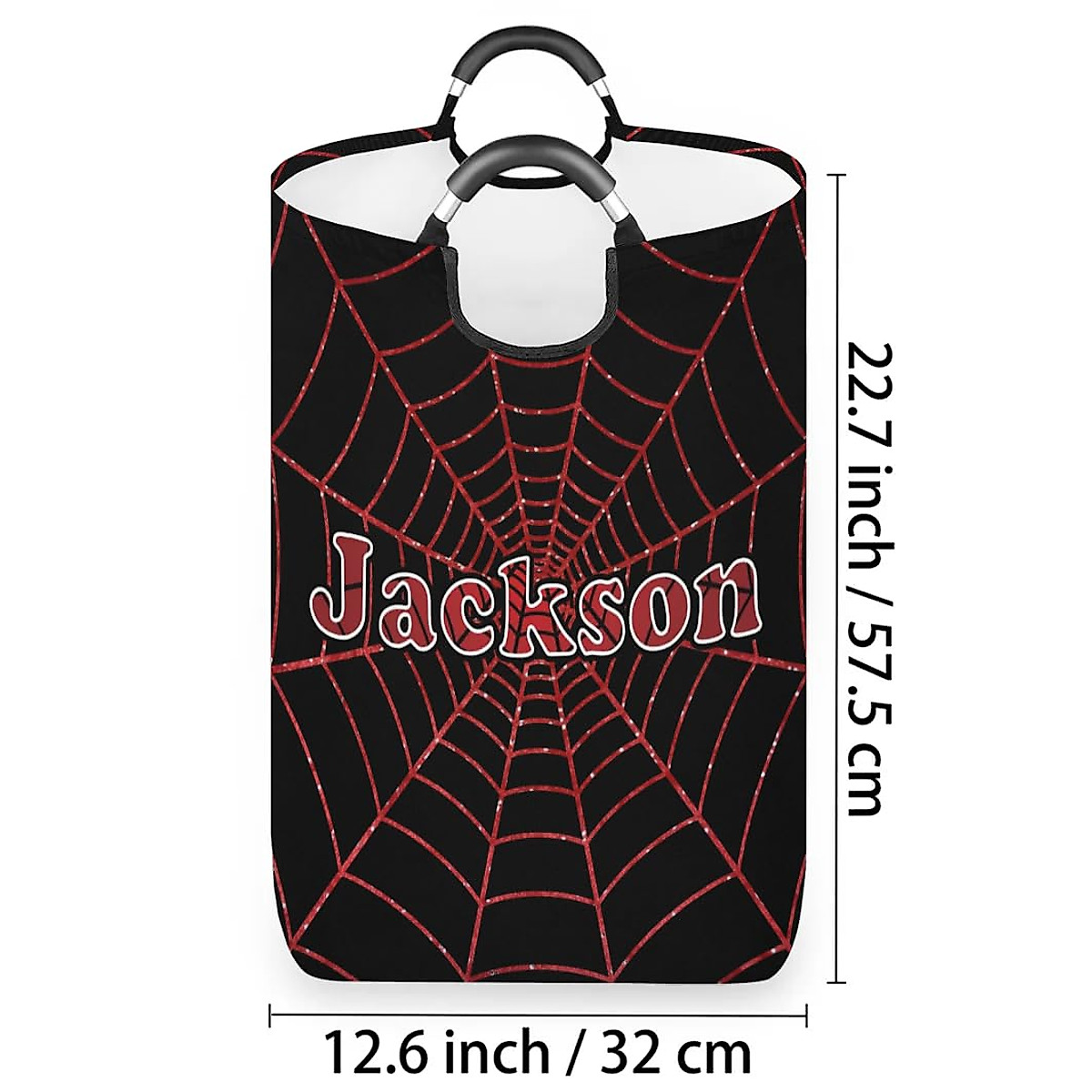 Red Spider Web Personalized Laundry Basket with Handles, Custom Laundry Hamper with Name for Bathroom, Dirty Clothes Storage Basket Gifts for Men Women Boys Girls
