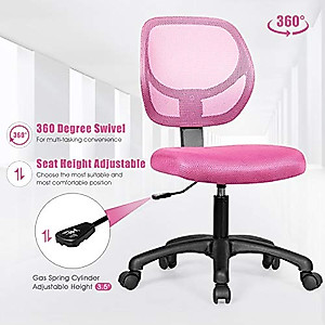 Giantex Kids Desk Chair, Low-Back Mesh Children Computer Task Chair with Adjustable Height & Support Lumbar, Upholstered Mesh Swivel Chair for Boys Girls (Pink)