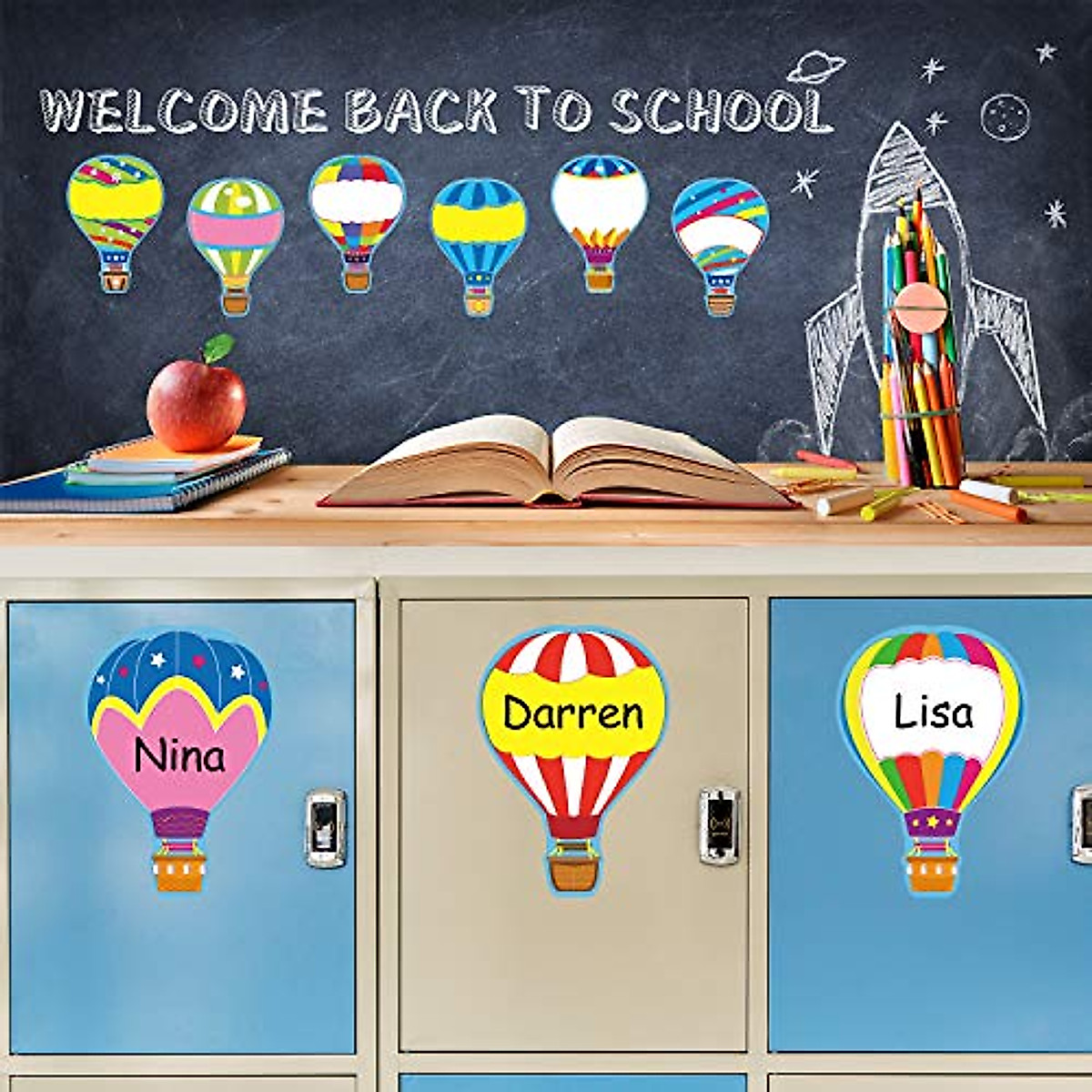 Colorful Hot Air Balloon Name Tags for Classroom & Kids Rooms