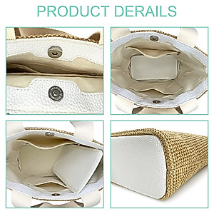 N.Bin Straw Bags for Women, Imitation Straw Weave Tote with Handles Boho Beach Tote Bag Straw Purses and Handbags,Summer Purses for Women with Magnetic Closure(White)