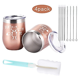 GINGPROUS The Fox Series Wine Tumbler Set, Set of 4, Infoxicated, Zero Fox Given, Oh for Fox Sake, Don't Fox with Me Wine Tumbler for Friends Mom Dad Wife Husband Family Grandma, 12 Oz, Rose Gold