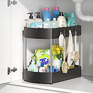 SANKEYTEW Under sink organizers and storage, Enhanced structural design- Anti-corrosion- More space for storage- Black(under sink organizer-1)