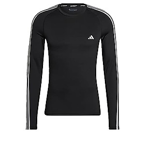 adidas Techfit 3-Stripes Training Long Sleeve Tee Men's, Black, Size 2XL
