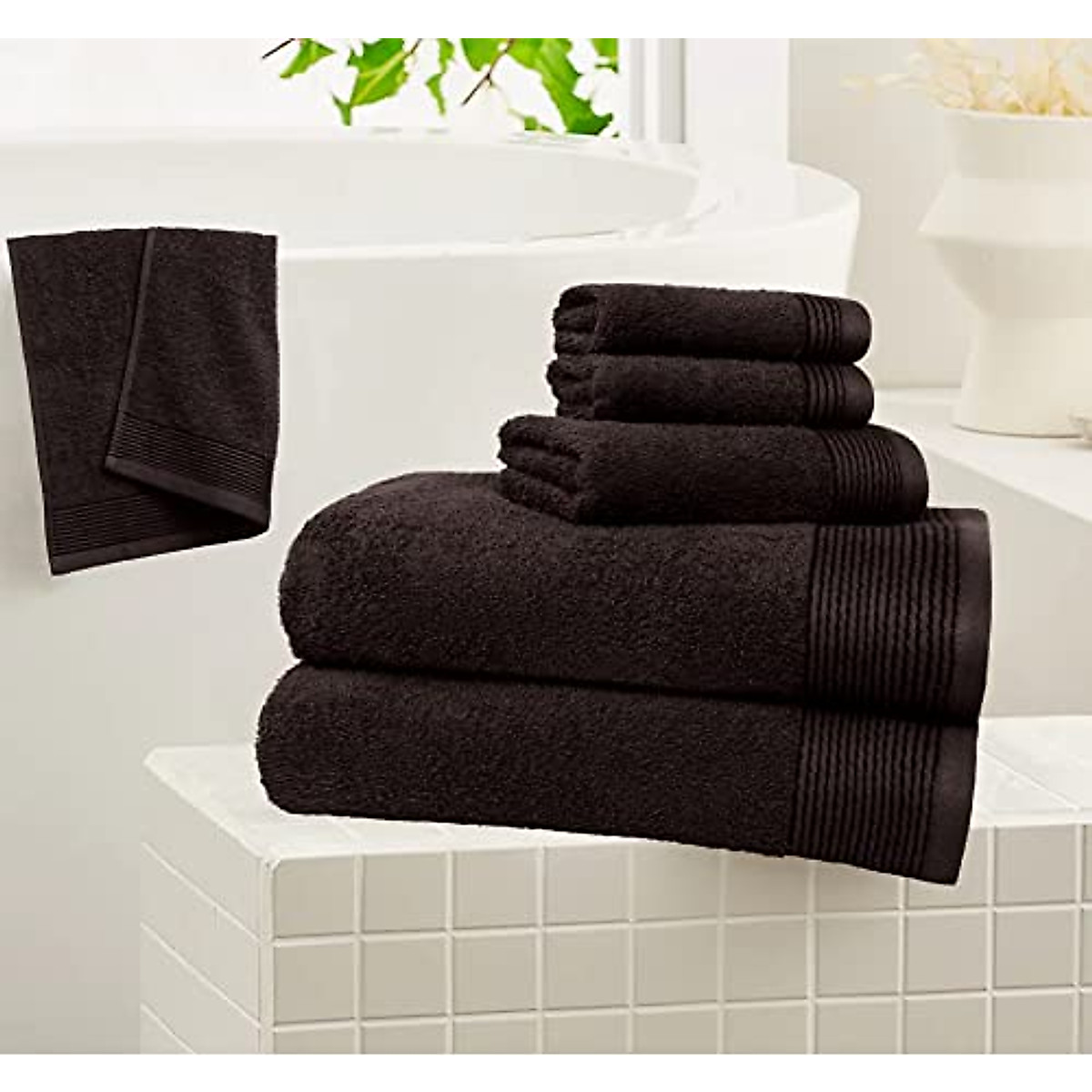 BELIZZI HOME 100% Cotton Ultra Soft 6 Pack Towel Set, Contains 2 Bath Towels 28x55 inchs, 2 Hand Towels 16x24 inchs & 2 Washcloths 12x12 inchs, Compact Lightweight & Highly Absorbant - Brown