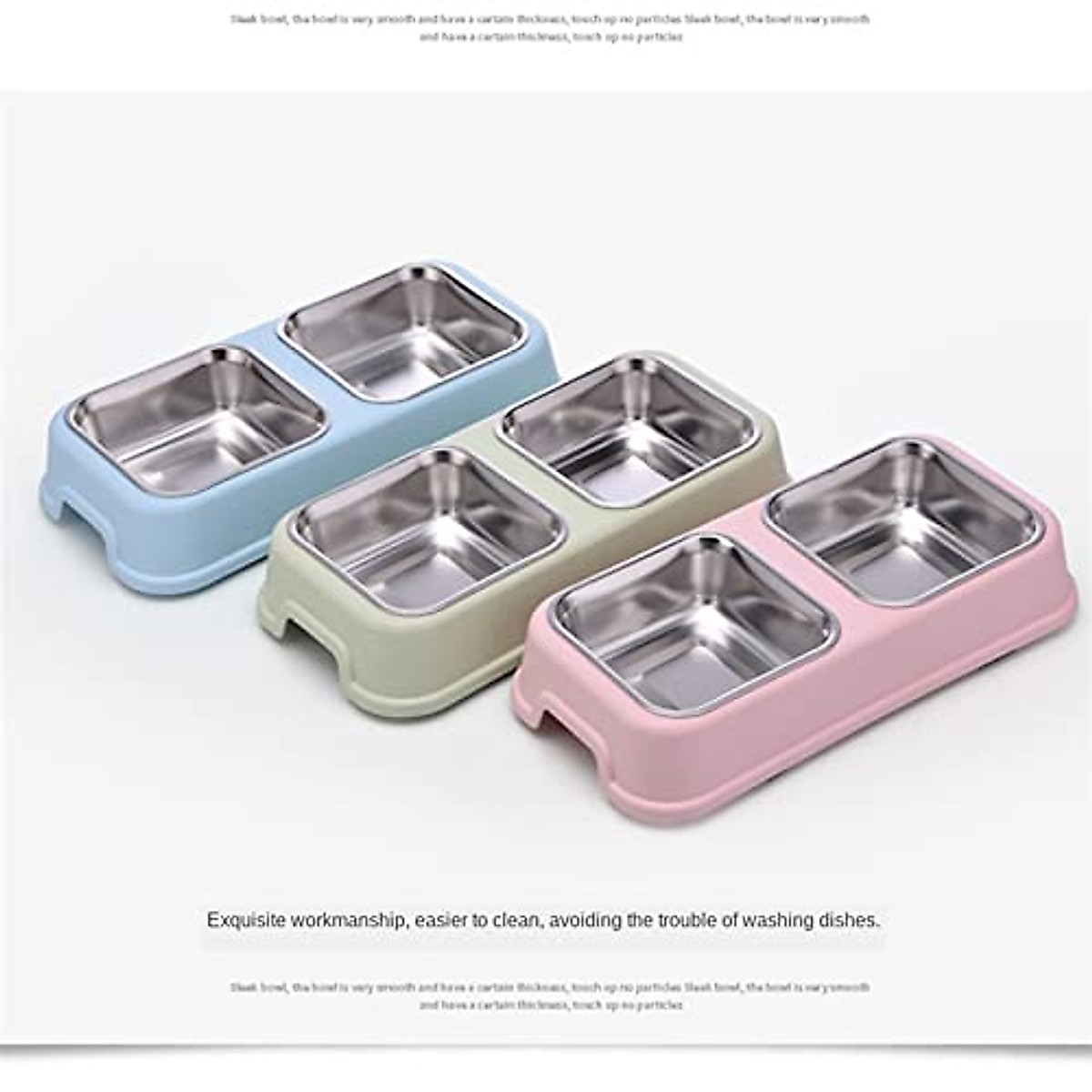 FUUIE Bowls for Food and Water Anti-Skid and Drop-Resistant Dog Bowl Stainless Steel Pet Double Bowl (Color : Blue)