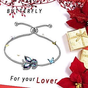 Hipunk Butterfly Mystic-Rainbow-Topaz Bracelets Birthstone Women 925 Sterling Silver Fire-Topaz Birth Stone Animal Butterflies Adjust Link Bracelet Crystal Birthday Jewelry SB0001C