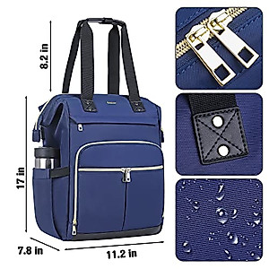 MOMUVO Laptop Backpack for Women, 17 Inch Teacher Backpack Nurse Bags Wide Top Open Large Womens Work Backpack Purse Fashion Water Resistant College School Travel Bookbag with USB Port, Navy Blue