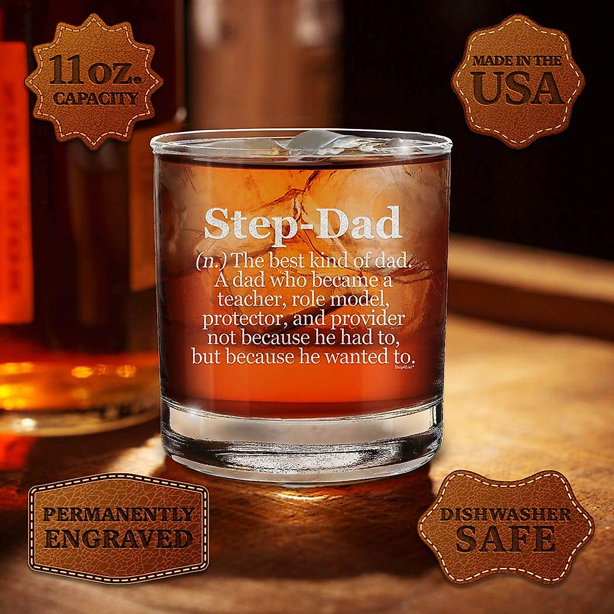 shop4ever® Step-Dad Definition Engraved Whiskey Glass Father's Day Gift for Stepdad 11 oz.