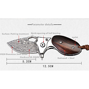 KUNSON Small Folding Knife Pocket Knife Redwood Handle VG10 Damascus Steel Sharp Blade - Pocket Knife for Men - Best Partner for Camping Hunting Fishing - EDC and Outdoor Gear