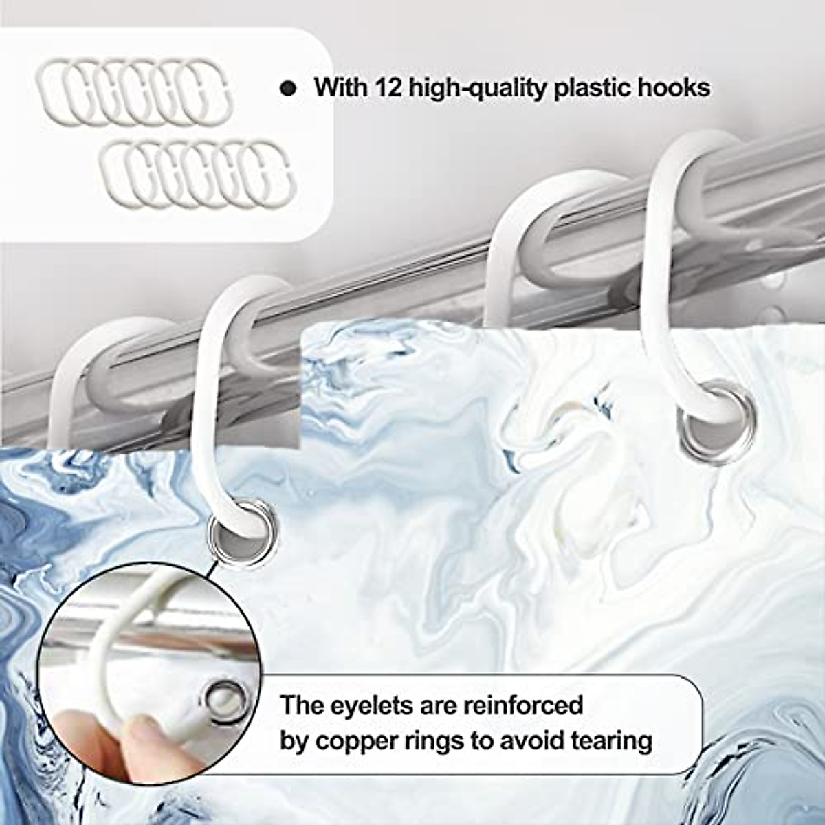 MIRRORANG Blue Marble Waterproof Fabric Shower Curtain for Bathroom Luxury Washable with 12 Hooks,72x72 Inch