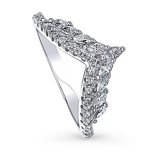 BERRICLE Sterling Silver Wishbone Wedding Rings Cubic Zirconia CZ Chevron Anniversary Curved Half Eternity Ring for Women, Rhodium Plated Size 9.5