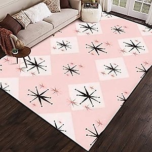 PeeNoke Atomic Age Starburst Seamless Inspired by 1960s Kitsch Pink Black Area Rug Outdoor Patio Rug Play Mat Modern Floor Carpet Non-Slip Home Decor Living Room Kids Bedroom Nursery, 6x9 ft