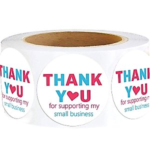 Supporting Small Business Labels Order Package Seals Business Packaging Supplies,1.5 Inch Round Thank You Stickers for Business, Online Retailers, Boutiques，500 Pcs Per Roll.