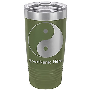 LaserGram 20oz Vacuum Insulated Tumbler Mug, Yin Yang, Personalized Engraving Included (Camo Green)