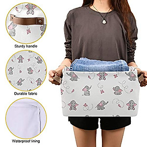 KEEPREAL Cute Cartoon Elephant Storage Basket Bin, Large Cube Storage Box Canvas Collapsible Storage Organizer for Home Office Closet - 15 L x 11 W x 9.5 H