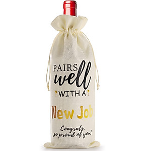 New Job Gifts Wine Bag, 1PC Congratulations Gifts for Women or Men, Congrats on New Job, Promotion Gift, Coworker Leaving Gift, Pairs Well With New Job Congrats So Proud of You