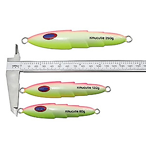 Kmucutie Saltwater Glow Fishing Jigs Deep Sea Fishing Lures Jigging Artificial Lures for Tuna,Grouper,Dogtooth,Bass Salmon (3 Piece Mixed Color E, 80 G)
