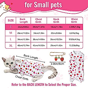 URROMA 1 Piece Cat Strawberry Recovery Suit, E-Collar Alternative for Cats Dogs After Surgery Wear Pajama Suit Home Cat Wound Surgery Recovery Suit, S