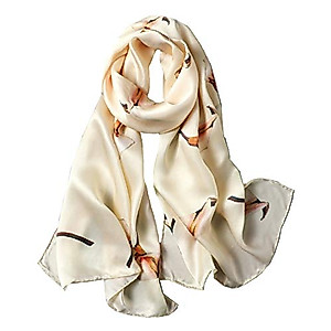 ANDANTINO 100% Mulberry Silk Long Scarf for Women Large Shawls for Headscarf and Neck- Oblong Hair Wraps with Gift Packed (Off-white Calla)