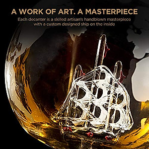 flybold Whiskey Decanter Set - Whiskey Decanter Globe Set for Men Certified Safe Great Gifts for men - Bourbon decanter Scotch Decanter Sets 28 oz Includes 2 Glasses