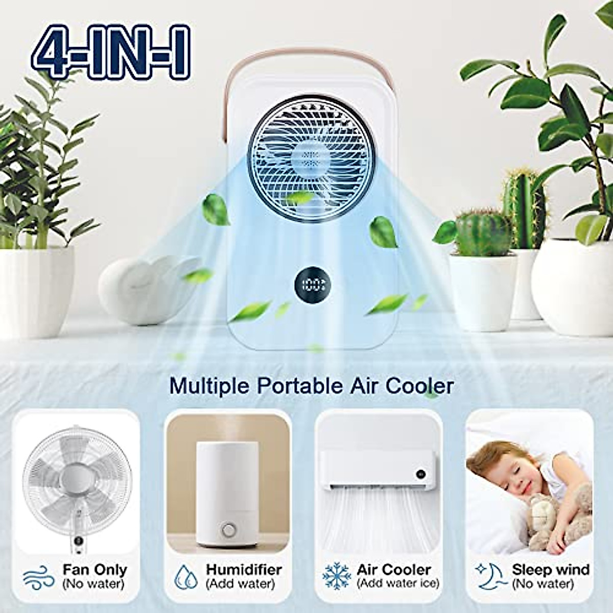 Portable Air Conditioner With Remote Control, AOYMJRS Evaporative Air Cooler, Personal Mini Air Cooler With 4 Wind Speeds Desktop Cooling Fan For For Home Room Camping Car Office