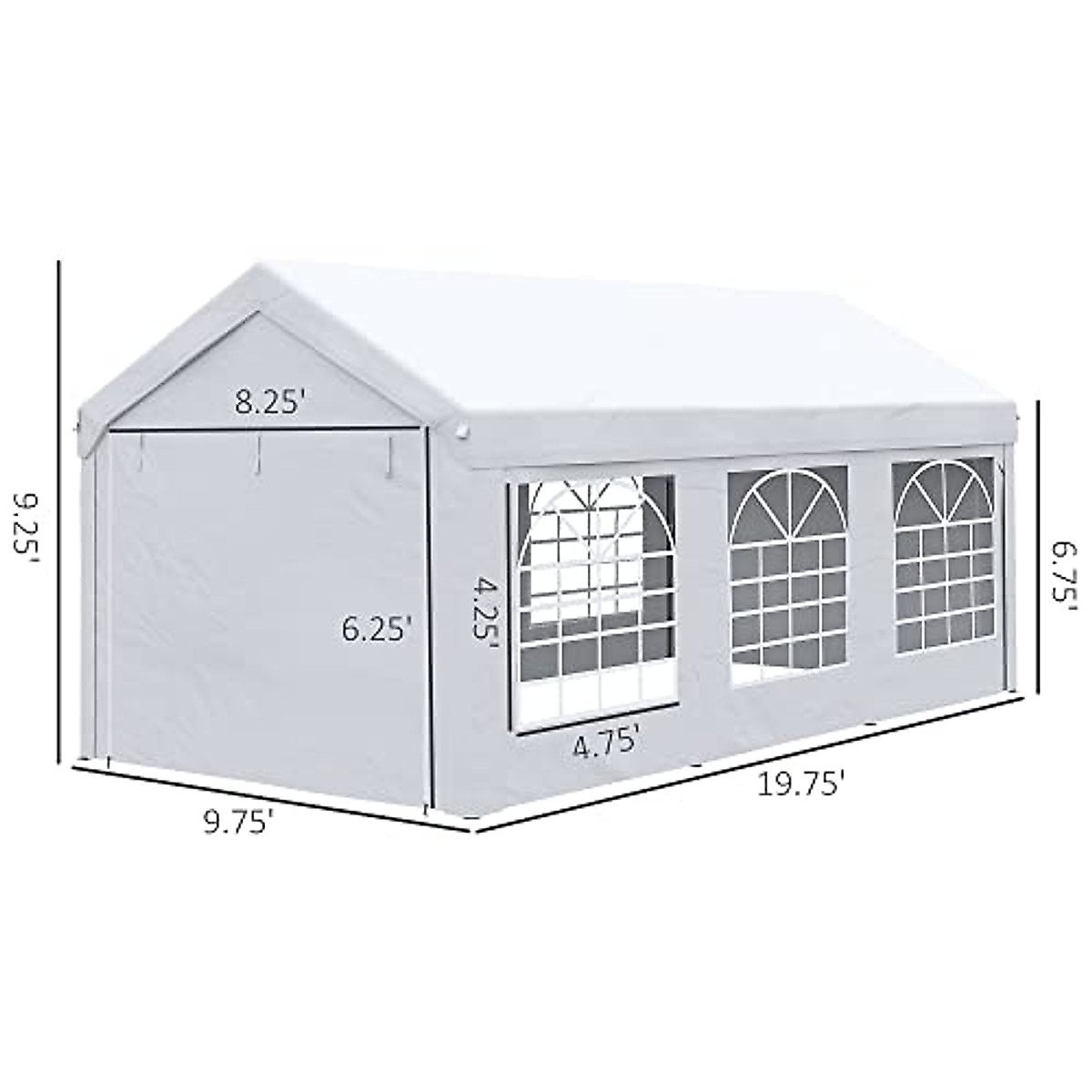 Outsunny 19.7' x 9.7' Heavy Duty Party Tent & Carport with Removable Sidewalls and Double Doors, Large Canopy Tent, Sun Shade Shelter, for Parties, Wedding, Outdoor Events, BBQ, White