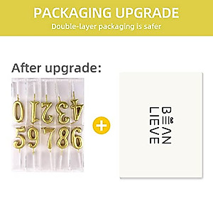 Beanlieve 10-Pieces Numeral Birthday Candles - Cake Numeral Candles Number 0-9 Glitter Cake Topper Decoration for Birthday,Wedding Anniversary,Party Celebration (Gold)