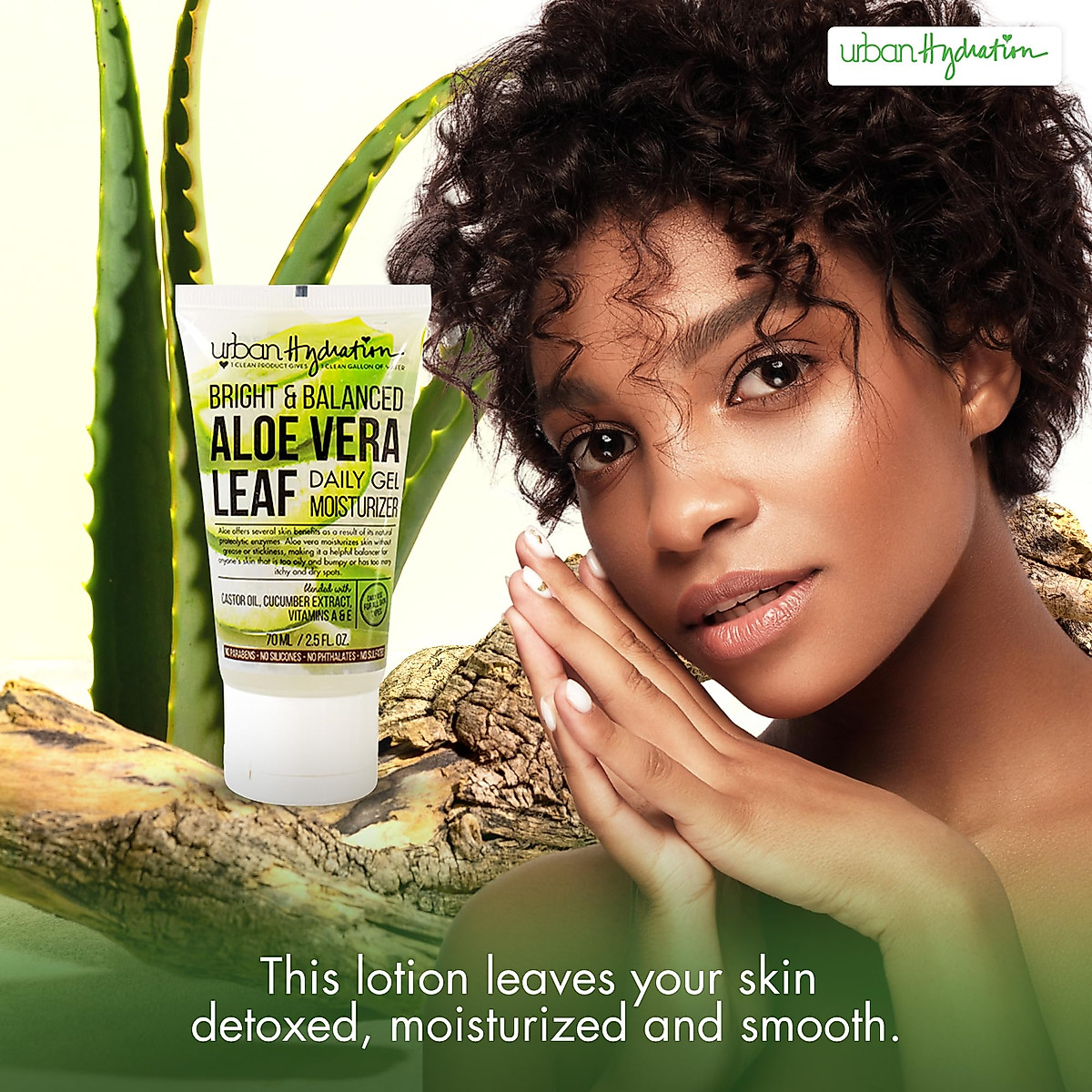 Urban Hydration Bright & Balanced Aloe Vera Leaf Facial Gel Moisturizer | Lightweight, Hydrates, Reduces Inflammation, Fights Acne, Anti-Aging Benefits For Smooth Skin, All Skin Types | 2.5 Fl Ounce