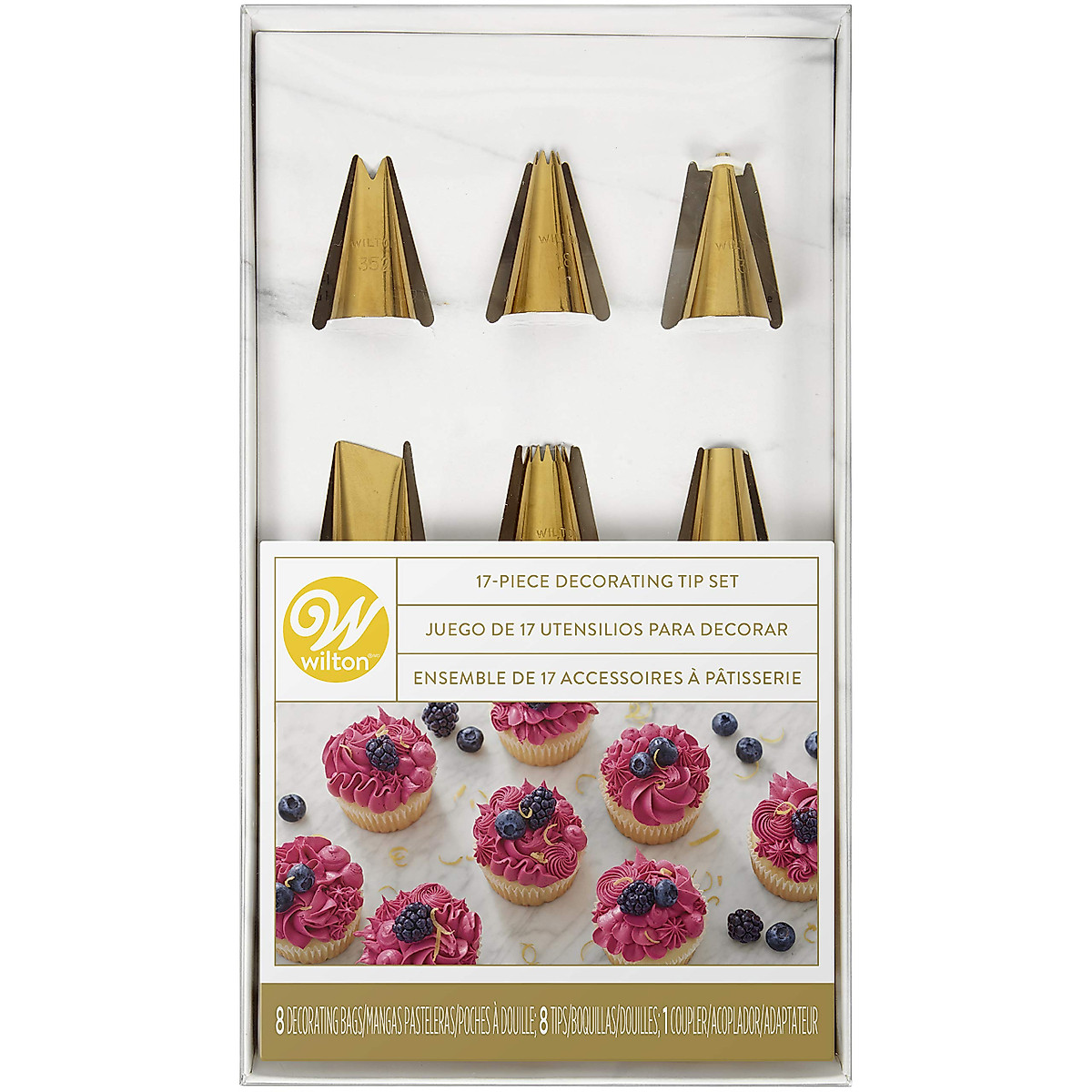 Wilton Navy Blue and Gold Piping Tips and Cake Decorating Supplies Set, 17-Piece