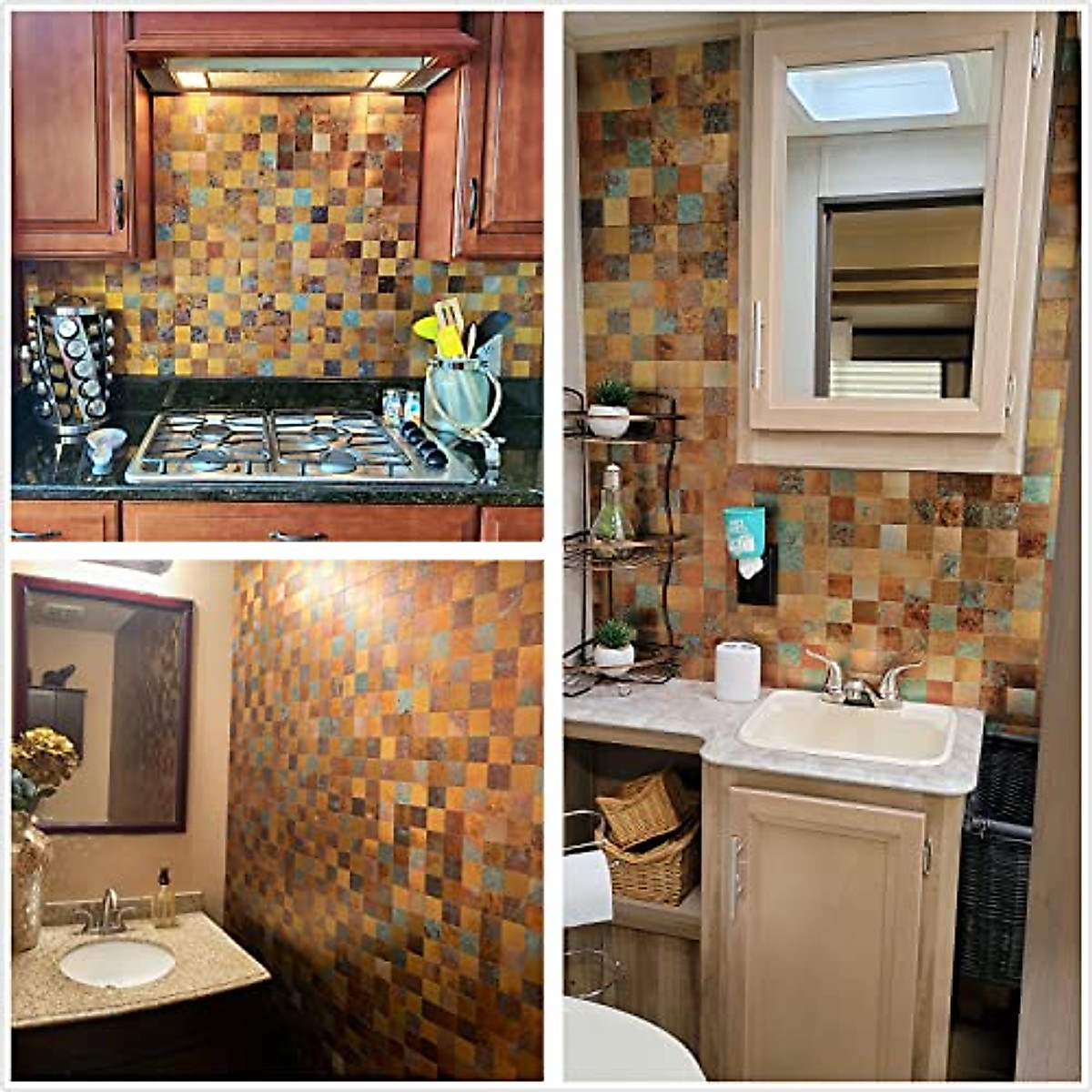 HomeyMosaic Peel and Stick Backsplash Tile Stick on Kitchen Fireplace Bathroom Plaid in Rust Retro Copper,5-Sheet