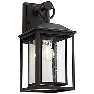 John Timberland Califa Mission Modern Outdoor Wall Light Fixture Brown Bronze Metal 15 1/4" Textured Clear Glass for Exterior House Porch Patio Outside Deck Garage Yard Front Door Garden Home