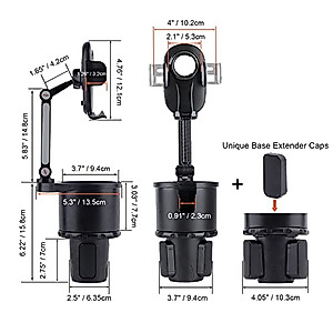 Toprema Car Cup Holder Phone Mount Multifunctional Car Cup Holder Expander Adjustable Base with 360° Rotatable Cell Phone Holder for Car