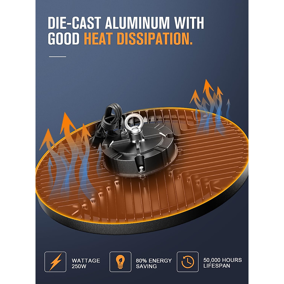 ELEKICO Super Bright 250w UFO LED High Bay Light 35000lm with Plug 5ft Cable (Eqv.1000w Mh/Hps/Hid),5000k High Bay Led Shop Lights Garage Lighting for Garage Factory Workshop Warehouse Barn -6pack