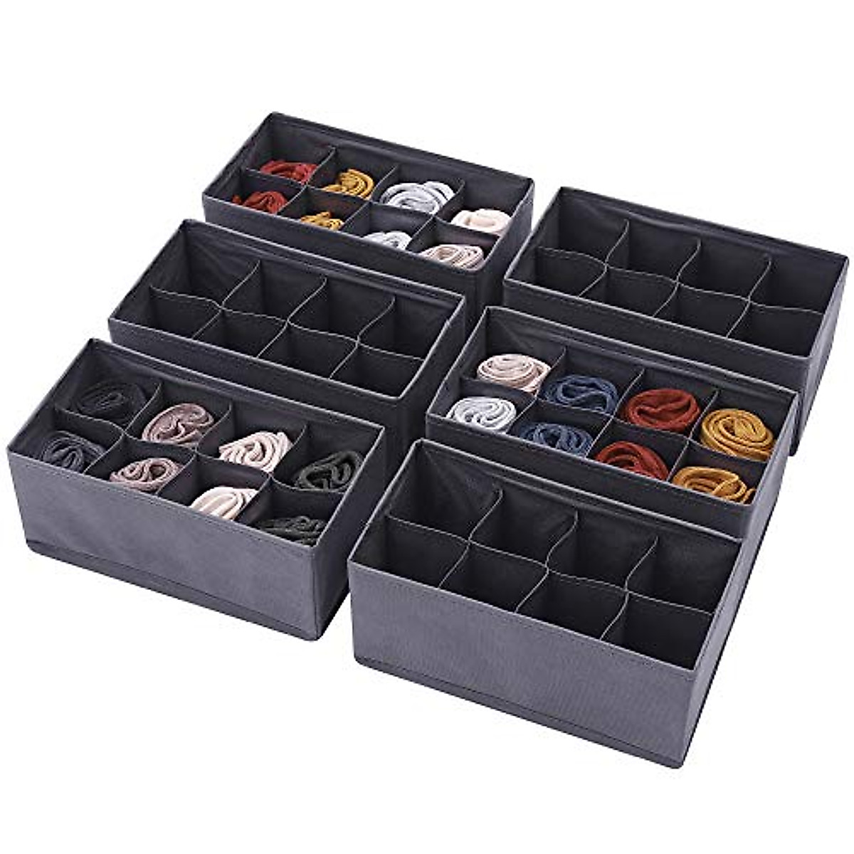 DIOMMELL 6 Pack Foldable Cloth Storage Box Closet Dresser Drawer Organizer Fabric Baskets Bins Containers Divider for Clothes Underwear Socks Lingerie Clothing, Dark Grey 00-0600