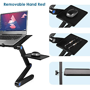 Laptop Table, Adjustable Laptop Bed Table, Laptop Computer Stand, Portable Laptop Workstation Notebook Stand Reading Holder with Large CPU Cooling Fan and Mouse Pad in Bed Couch Office Sofa