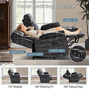 Consofa Zero Gravity Power Reclining Sofa with Adjustable Headrest, Electric Reclining Couch with Wireless Charge, Power Recliner Sofa 3 Seater with Drop Down Table,Cup Holder,USB Ports (Grey)